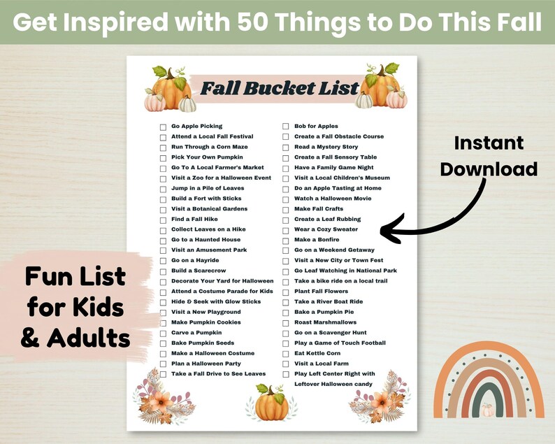 Editable Fall Bucket List Printable, Family Bucket List, Autumn Bucket ...