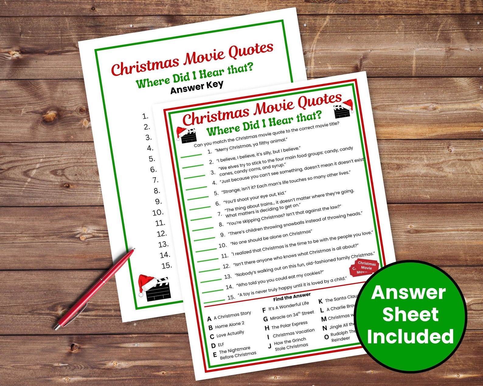 Christmas Movie Quotes Trivia Game, Holiday Movie Quote Game, Christmas ...