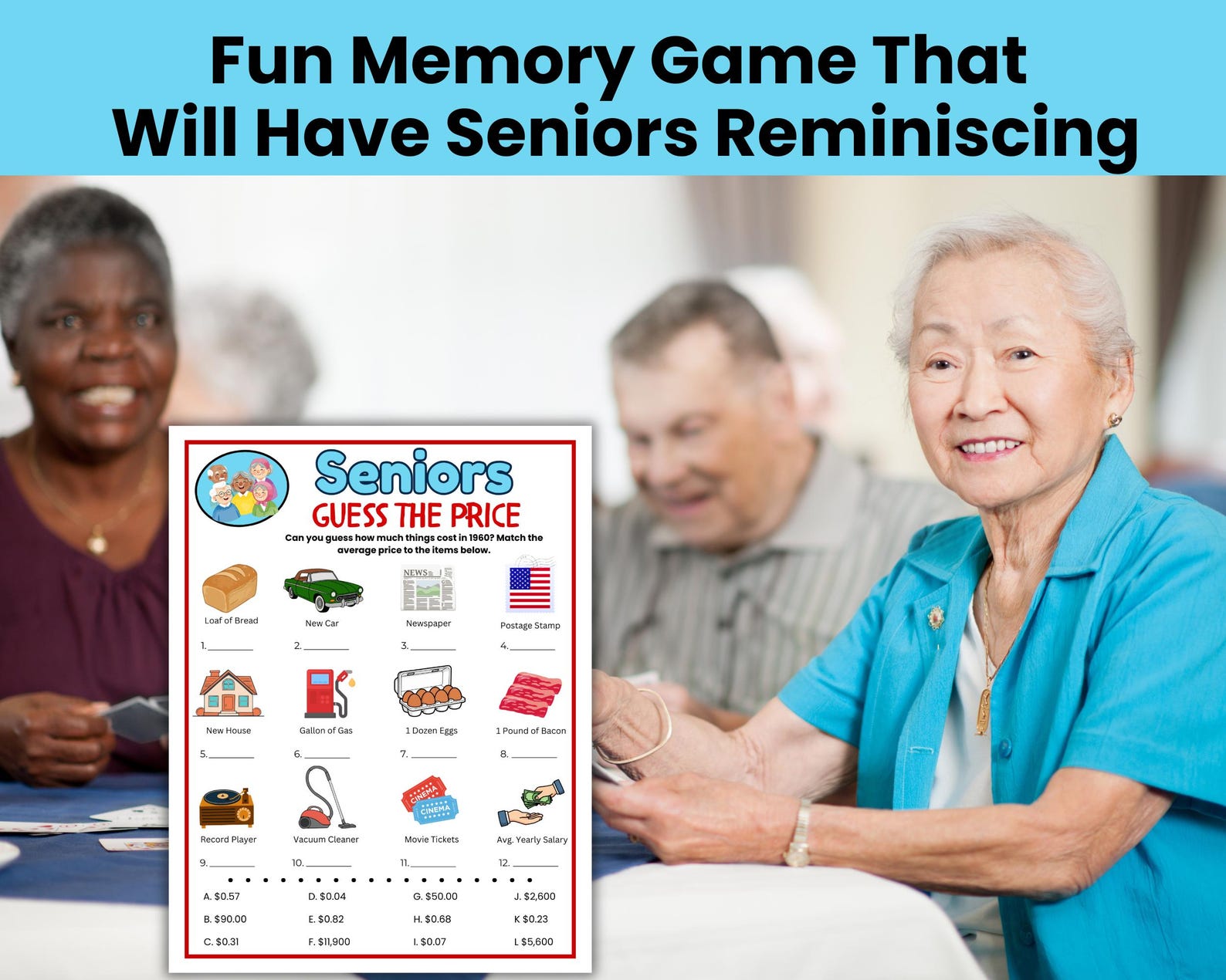Guess the Price Game for Senior Citizens, Fun Senior Activities, 1960s ...