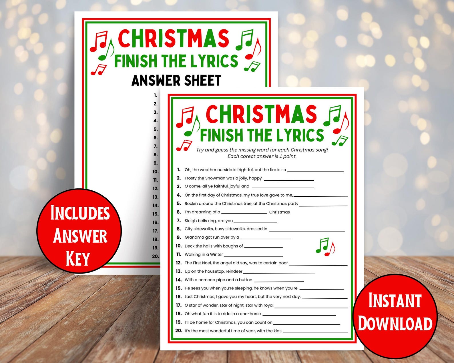 Christmas Finish the Lyrics Game, Christmas Song Game, Christmas Song ...