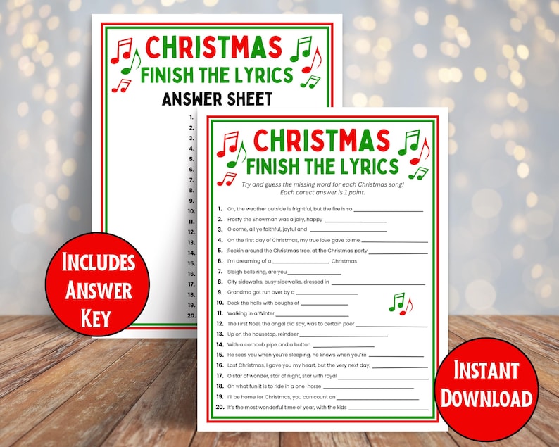 Christmas Finish the Lyrics Game, Christmas Song Game, Christmas Song ...