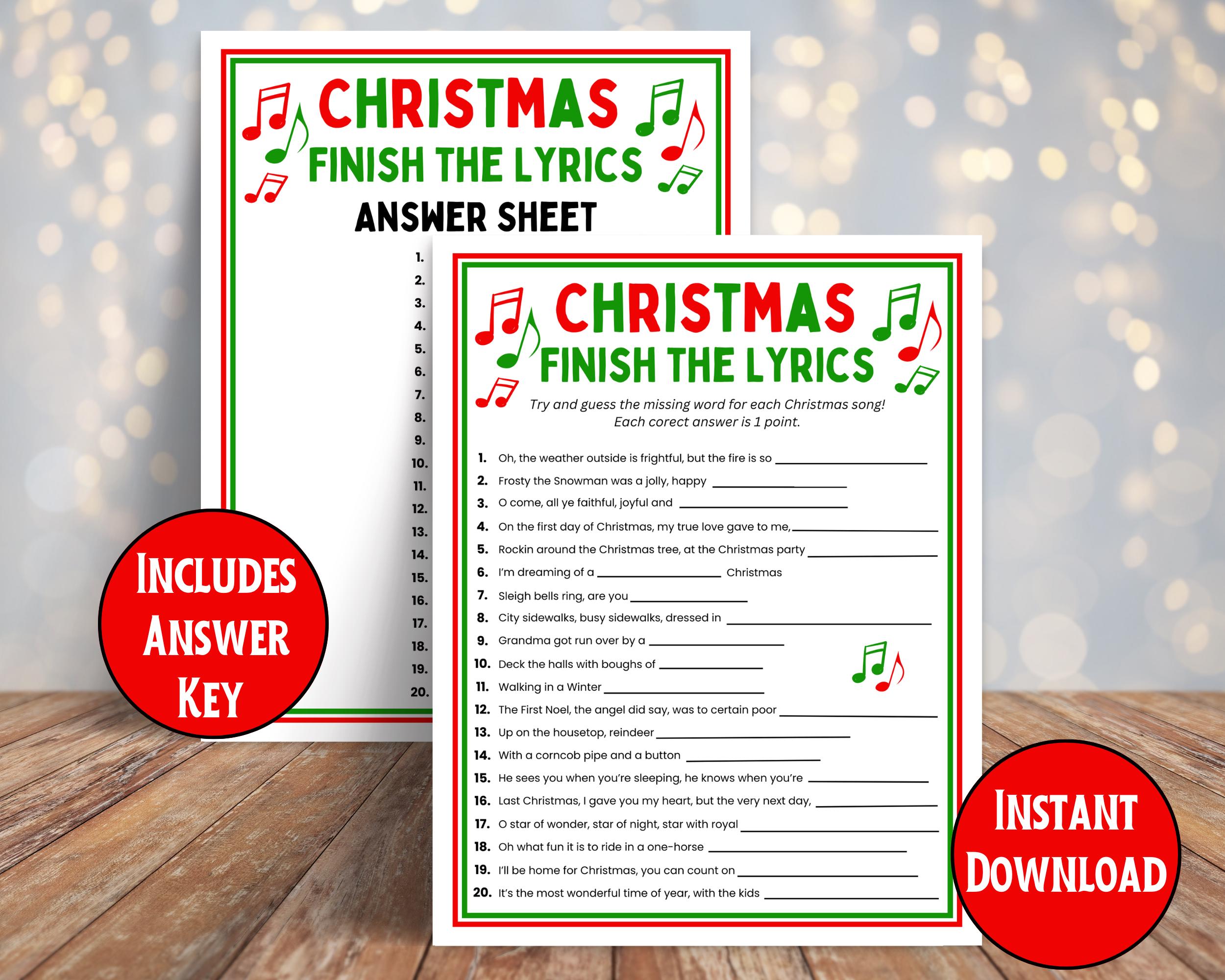 Christmas Finish the Lyrics Game, Christmas Song Game, Christmas Song ...