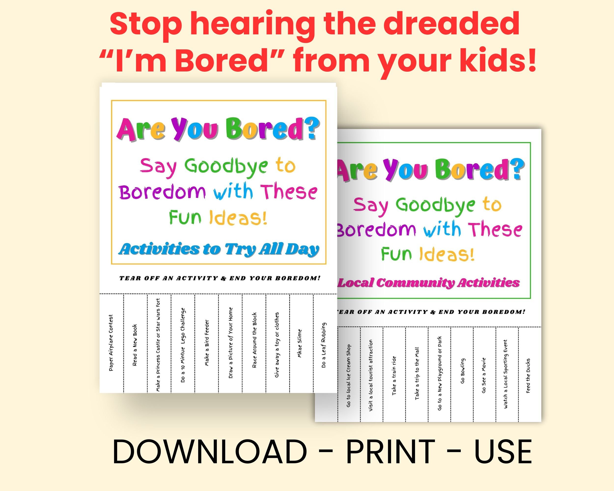I'm Bored Jar Kids Activity Ideas, Boredom Jar, Boredom Busters, Tear ...