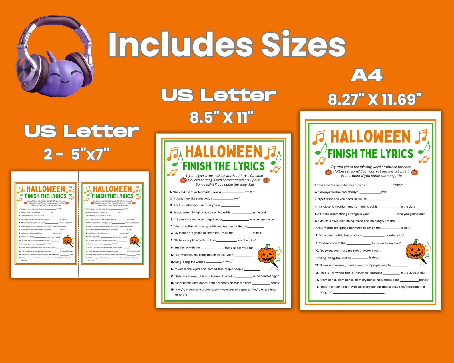 Halloween Finish the Lyrics Game, Printable Halloween Trivia Song Game ...