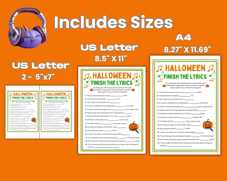 Halloween Finish the Lyrics Game, Printable Halloween Trivia Song Game ...