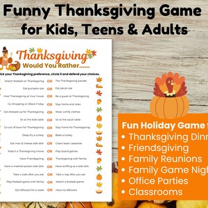 Thanksgiving Would You Rather Game, Printable Thanksgiving Game, This ...
