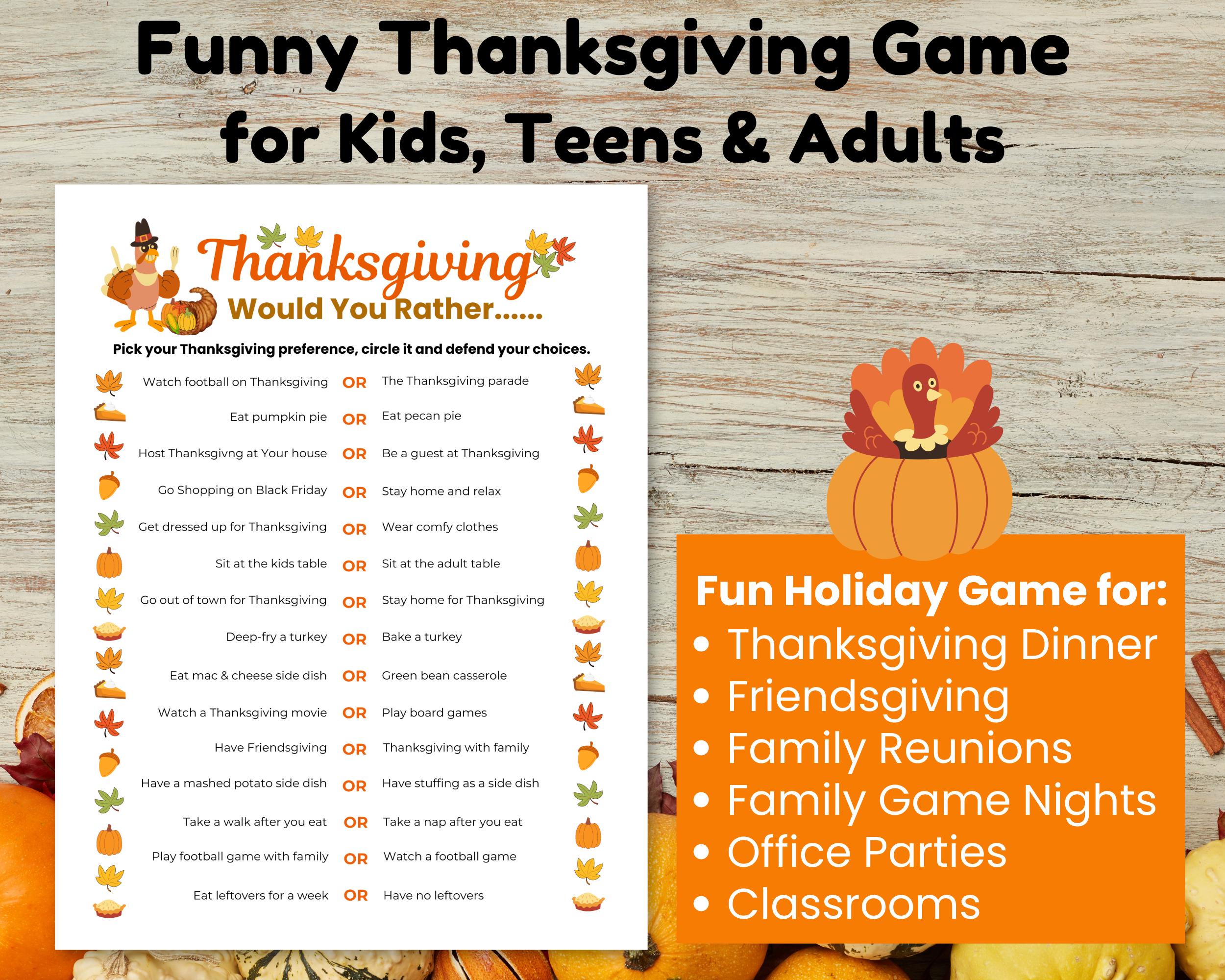 Thanksgiving Would You Rather Game, Printable Thanksgiving Game, This ...