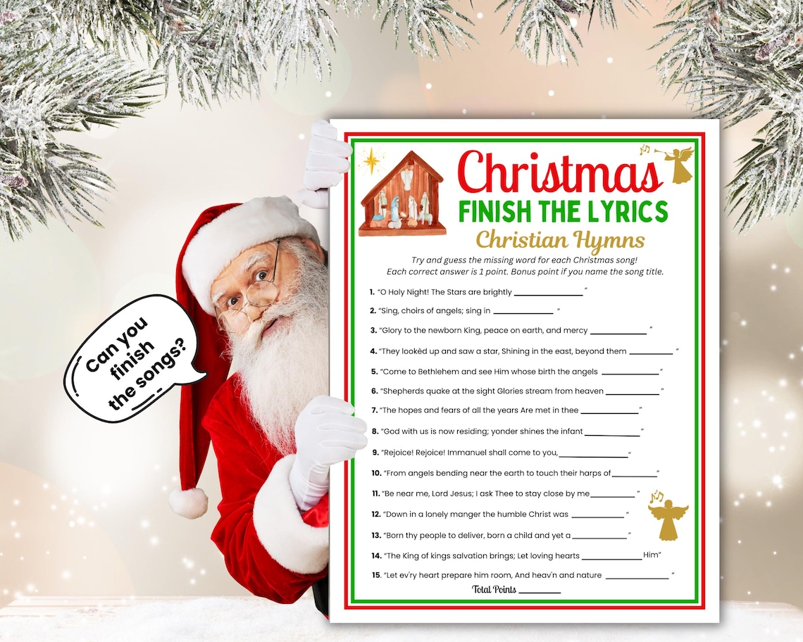 Christmas Hymns Finish the Lyrics Game, Christmas Song Game, Church ...