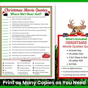 Christmas Movie Quotes Trivia Game, Holiday Movie Quote Game, Christmas ...