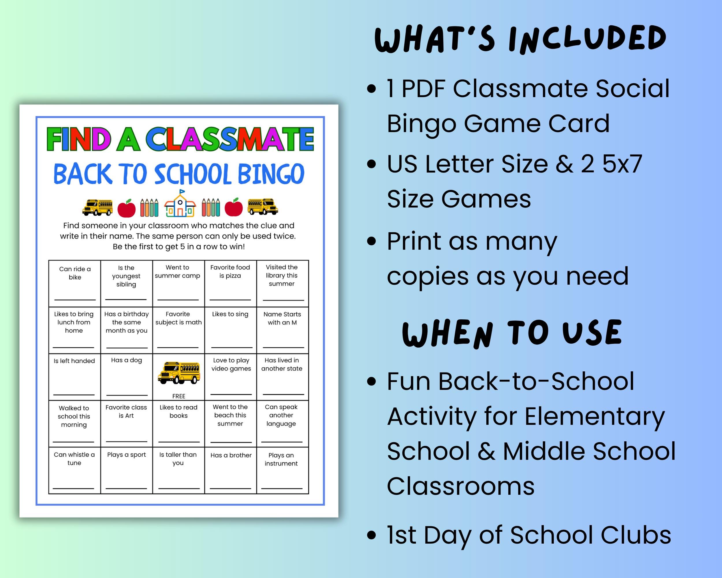 Back to School Bingo, Classroom Bingo, Getting to Know You, Classroom ...