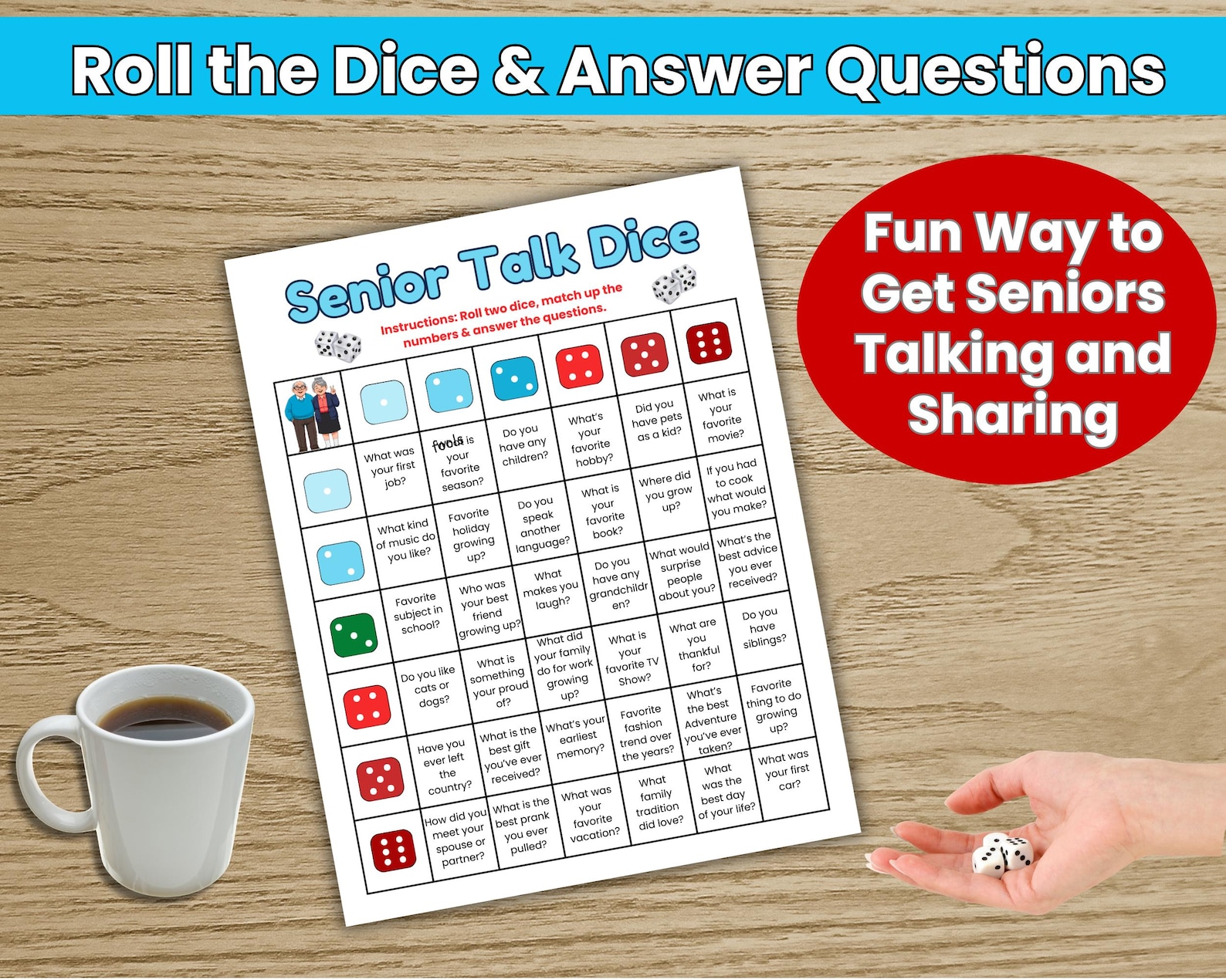 Seniors Table Talk Dice Game, Fun Get to Know You Ice Breaker Game for ...