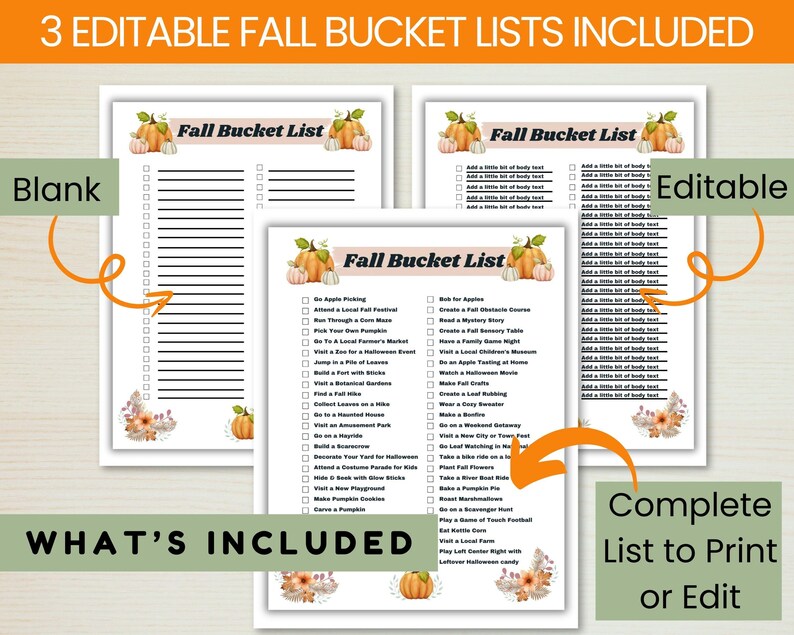 Editable Fall Bucket List Printable, Family Bucket List, Autumn Bucket List Template, Fall ...