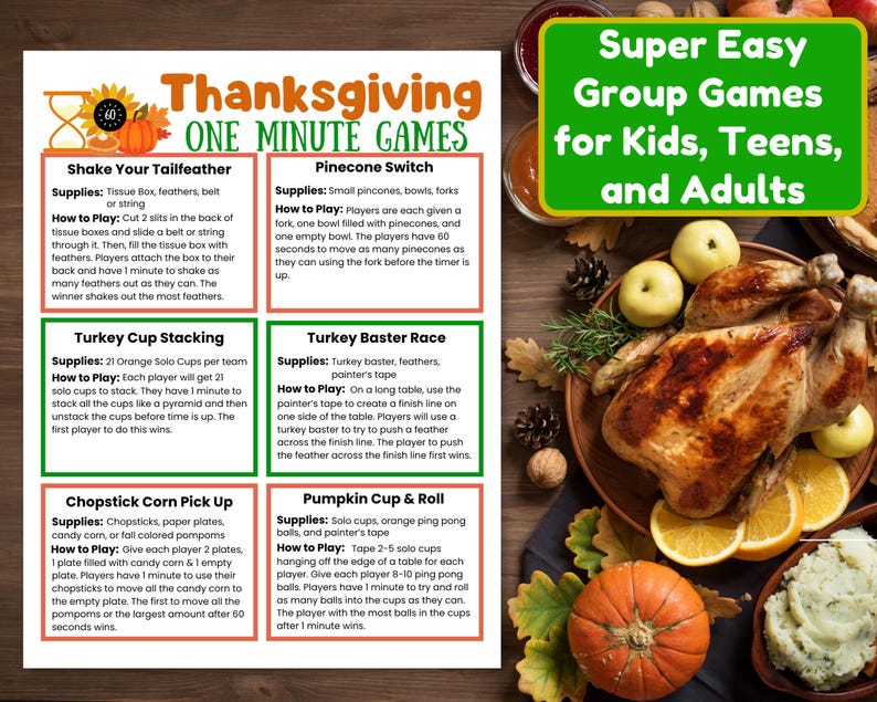 Thanksgiving Minute to Win It Games, Fun Thanksgiving Dinner Games ...