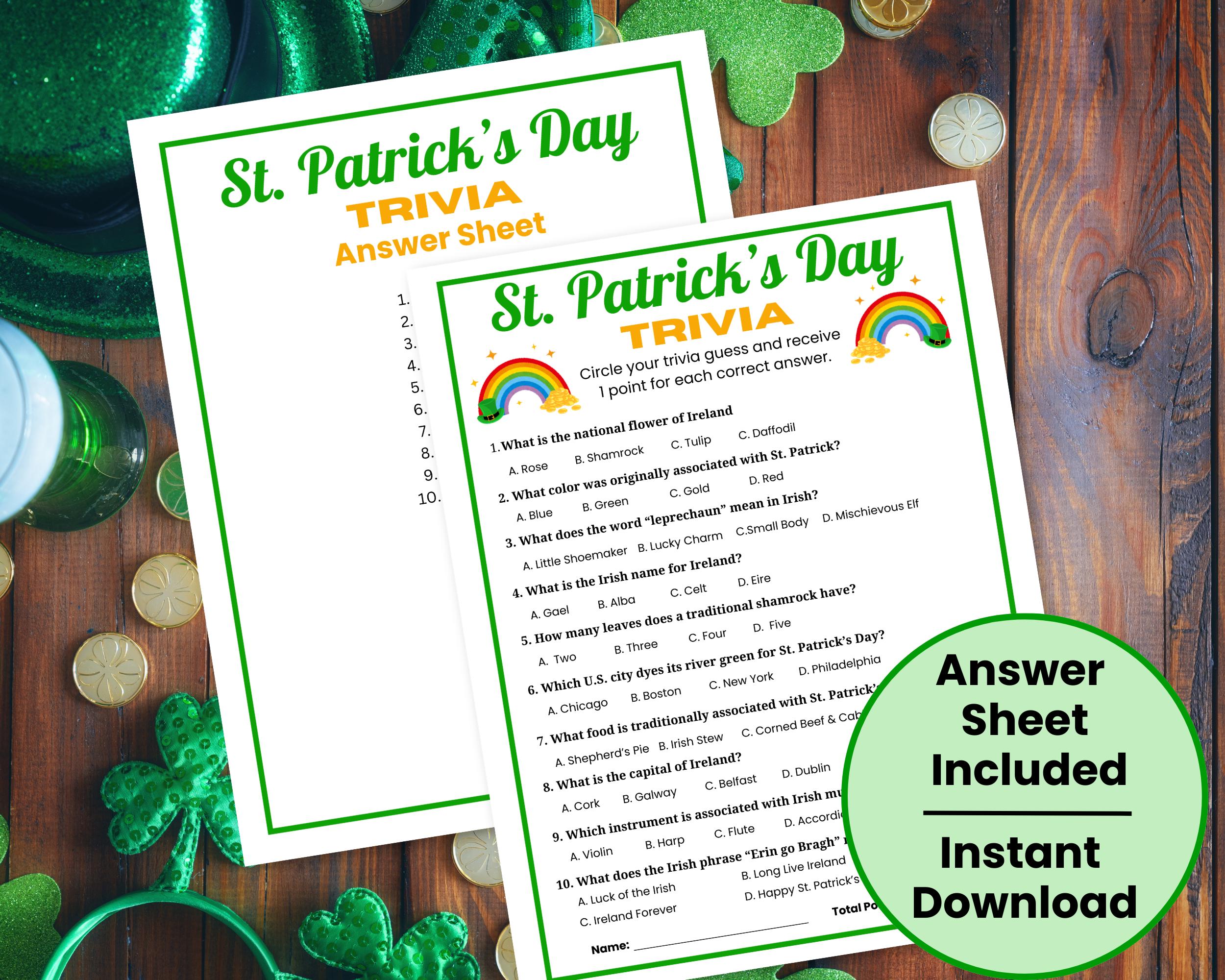 St. Patrick's Day Trivia Game, Fun St. Paddy's Day Trivia Questions ...