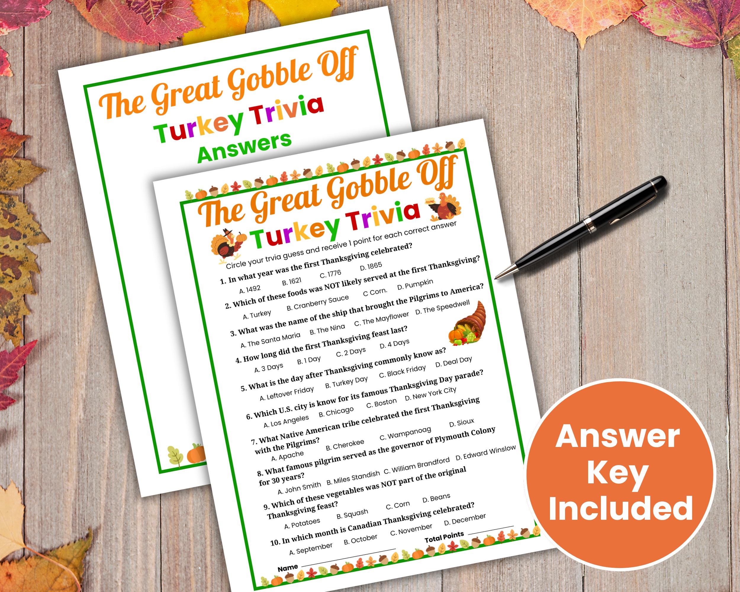 Thanksgiving Trivia Game, Fun Thanksgiving Quiz, Friendsgiving Trivia ...