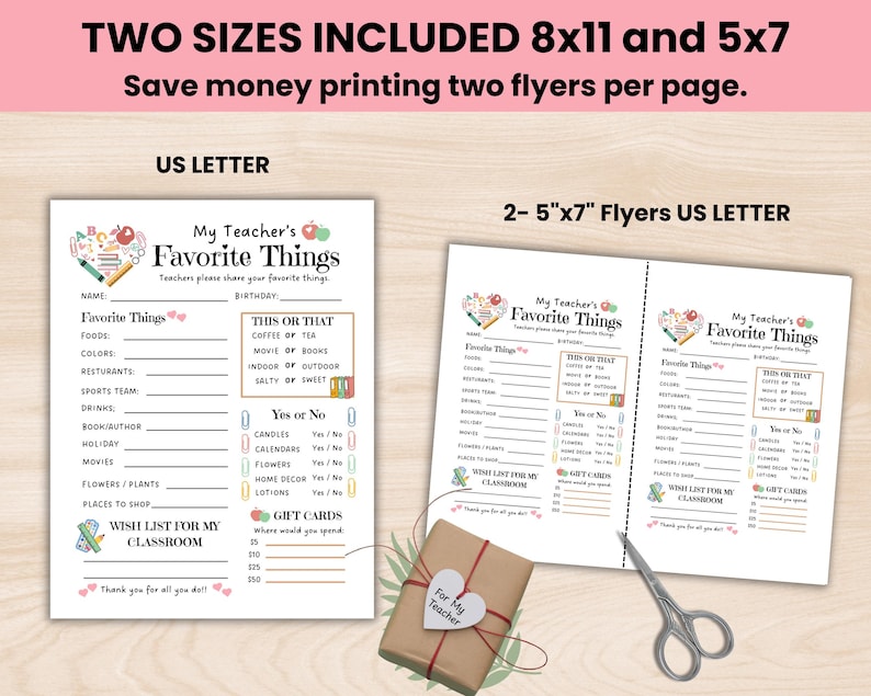 Teacher Favorite Things Printable, Favorite Things Questionnaire ...