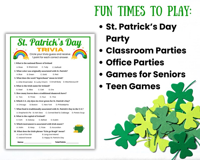 St. Patrick's Day Trivia Game, Fun St. Paddy's Day Trivia Questions ...