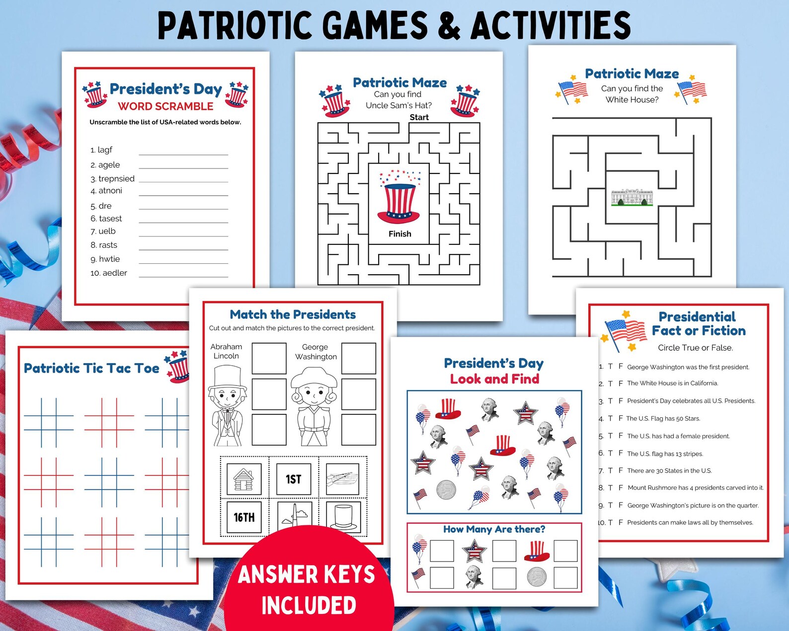 President's Day Activities, Kids Color by Number Activity, Patriotic ...