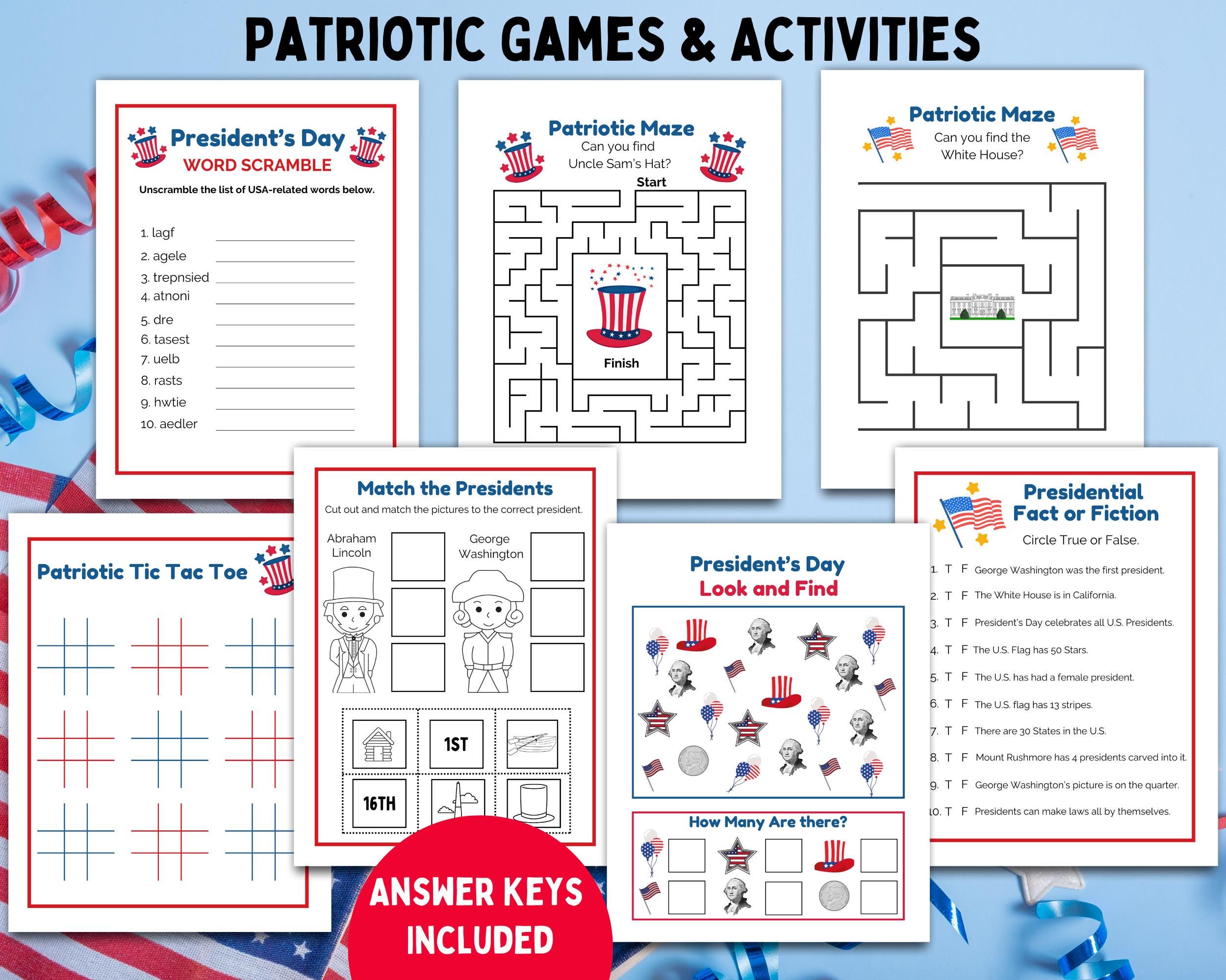 President's Day Activities, Kids Color by Number Activity, Patriotic ...
