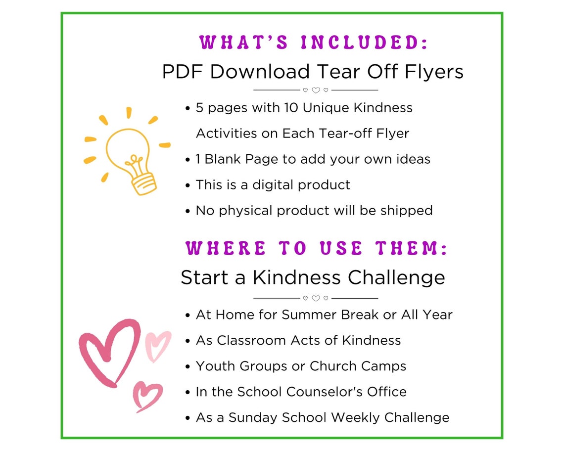 Random Acts of Kindness Activity, Tear off Flyer, Printable Kindness ...