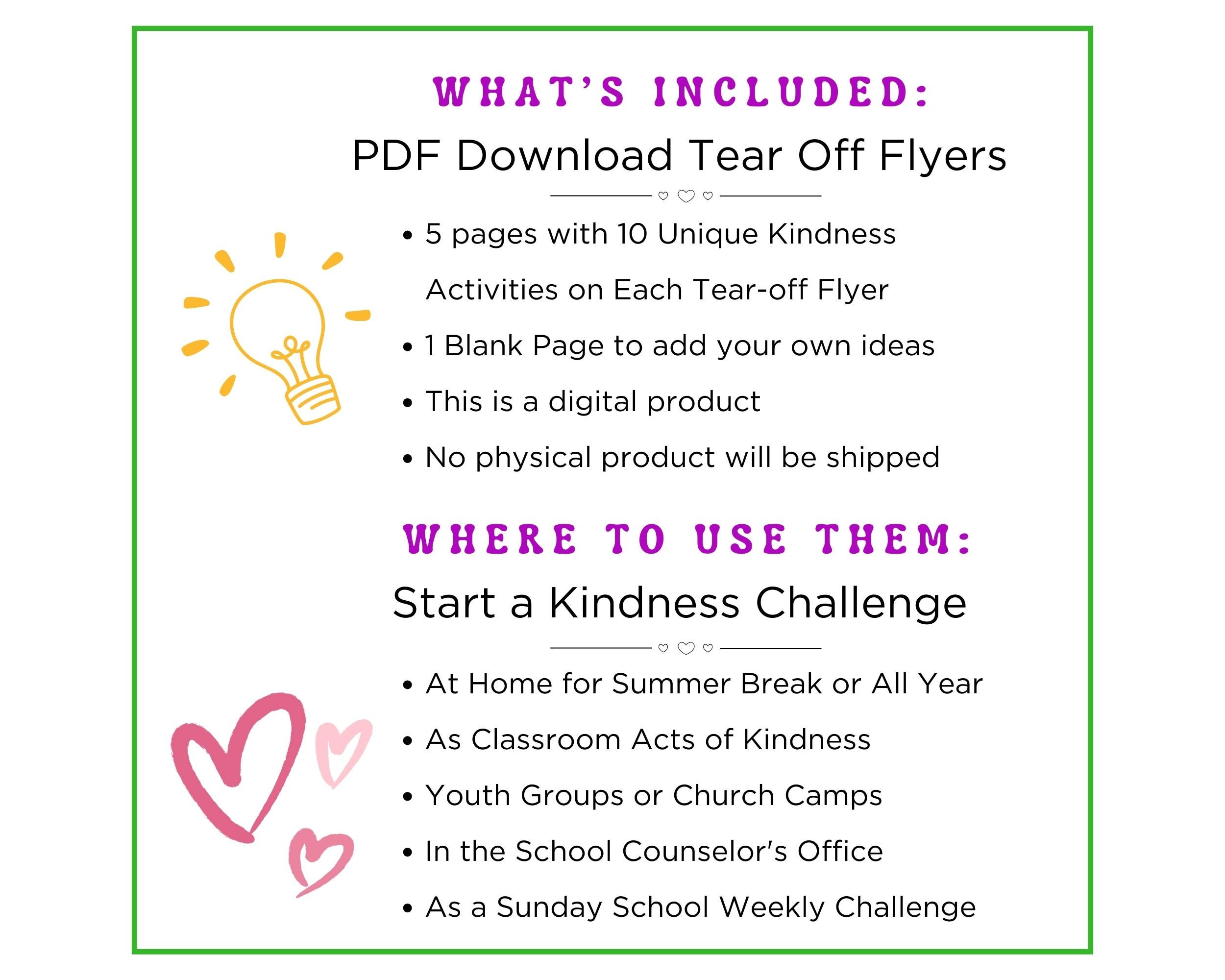 Random Acts of Kindness Activity, Tear off Flyer, Printable Kindness ...