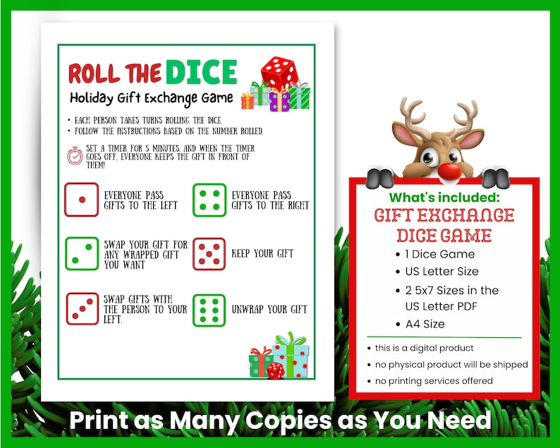 Christmas Dice Game, Gift Exchange Game, Pass the Present, Christmas ...