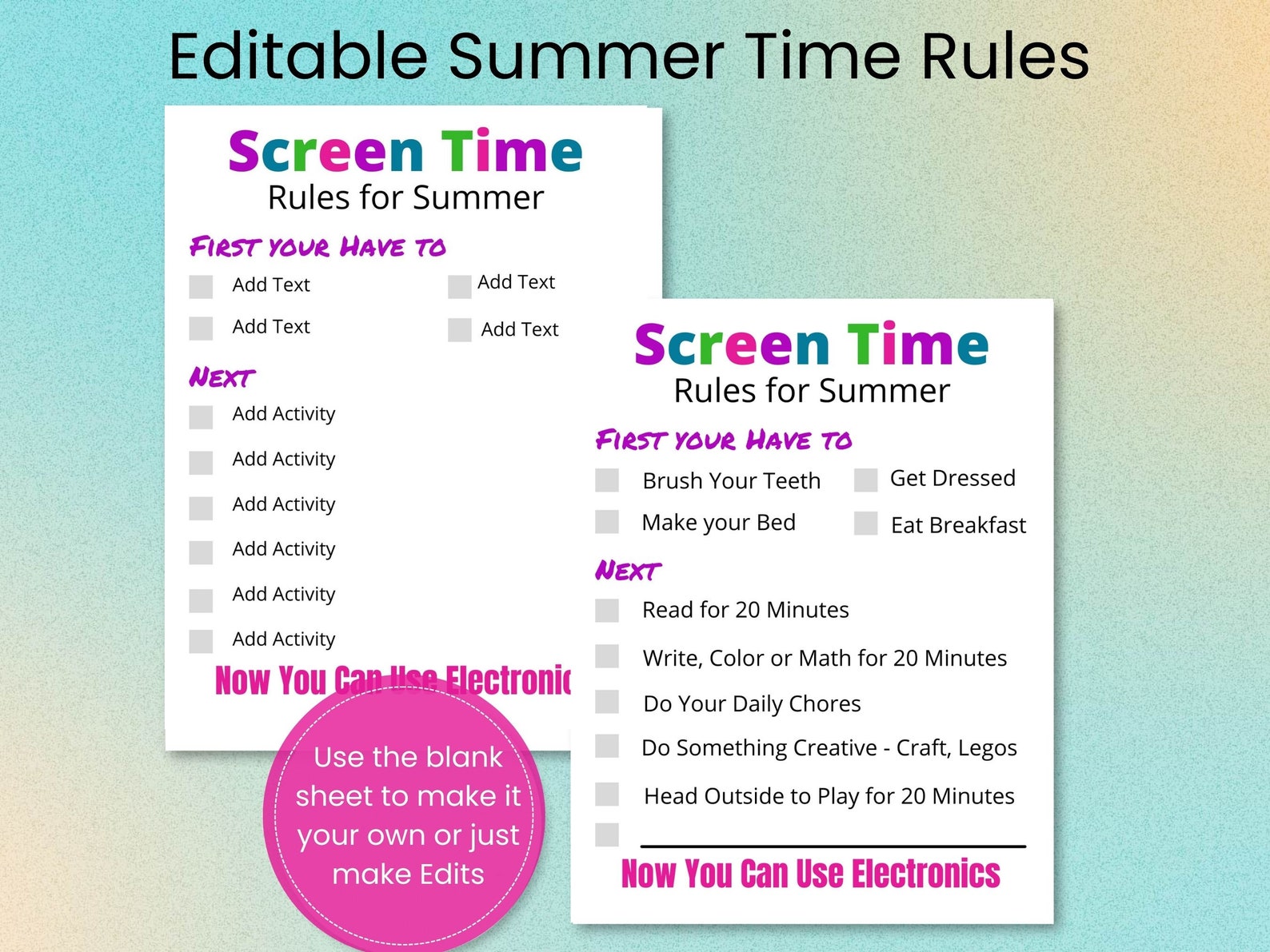 Editable Summer Schedule for Kids, Daily Kids Schedule Chart, Editable ...