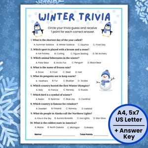 Winter Trivia Game, Printable Winter Party Game, Winter Class Party ...