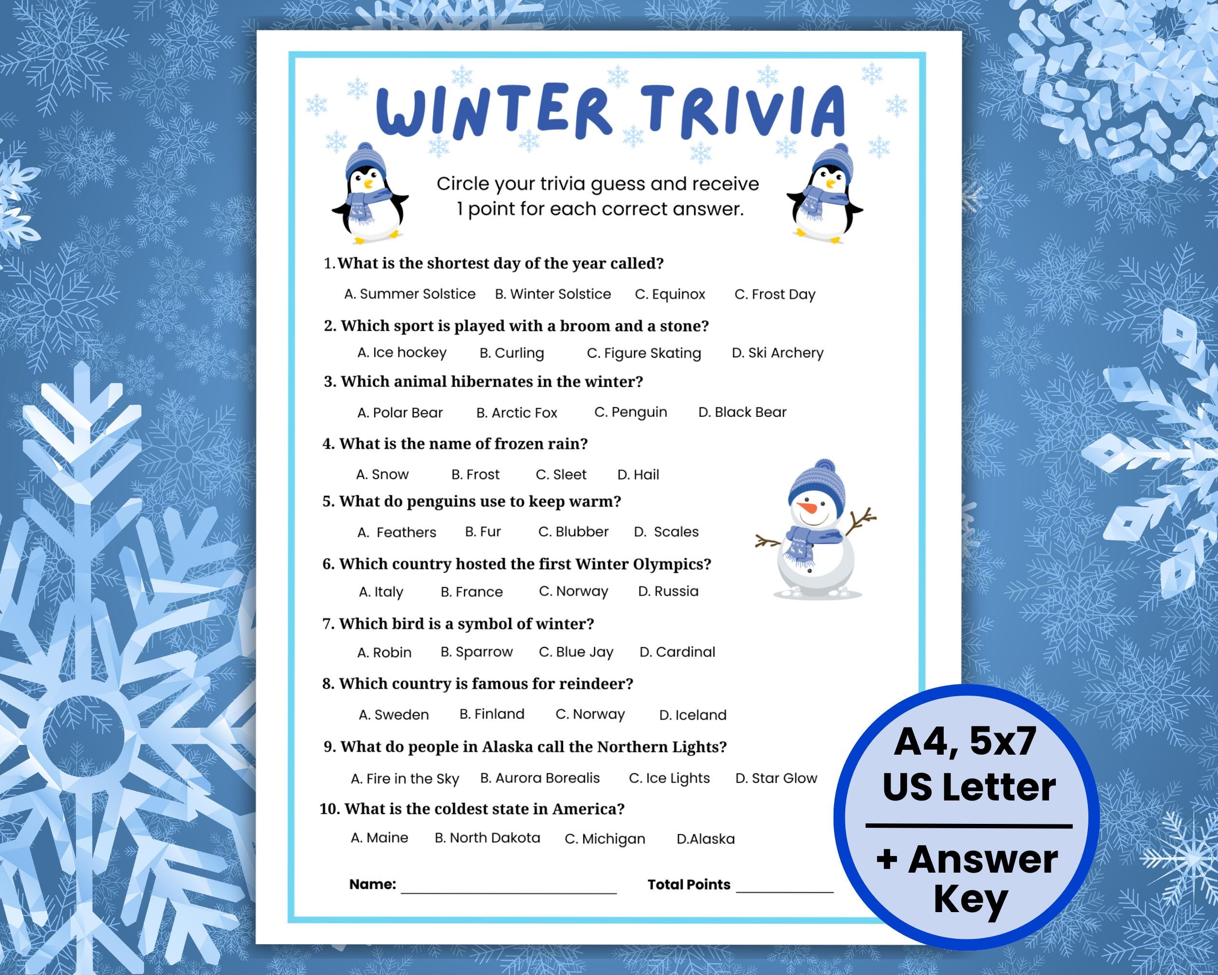 Winter Trivia Game, Printable Winter Party Game, Winter Class Party ...