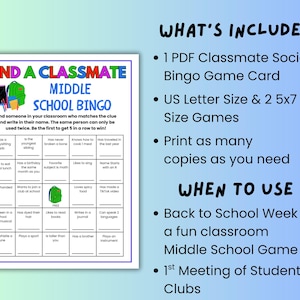 Back to School Bingo, Middle School Games, Classroom Icebreaker Bingo ...