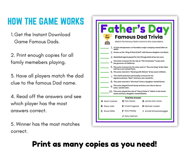 Famous Dads Father's Day Trivia Game, TV Dad Trivia Questions, Father's ...