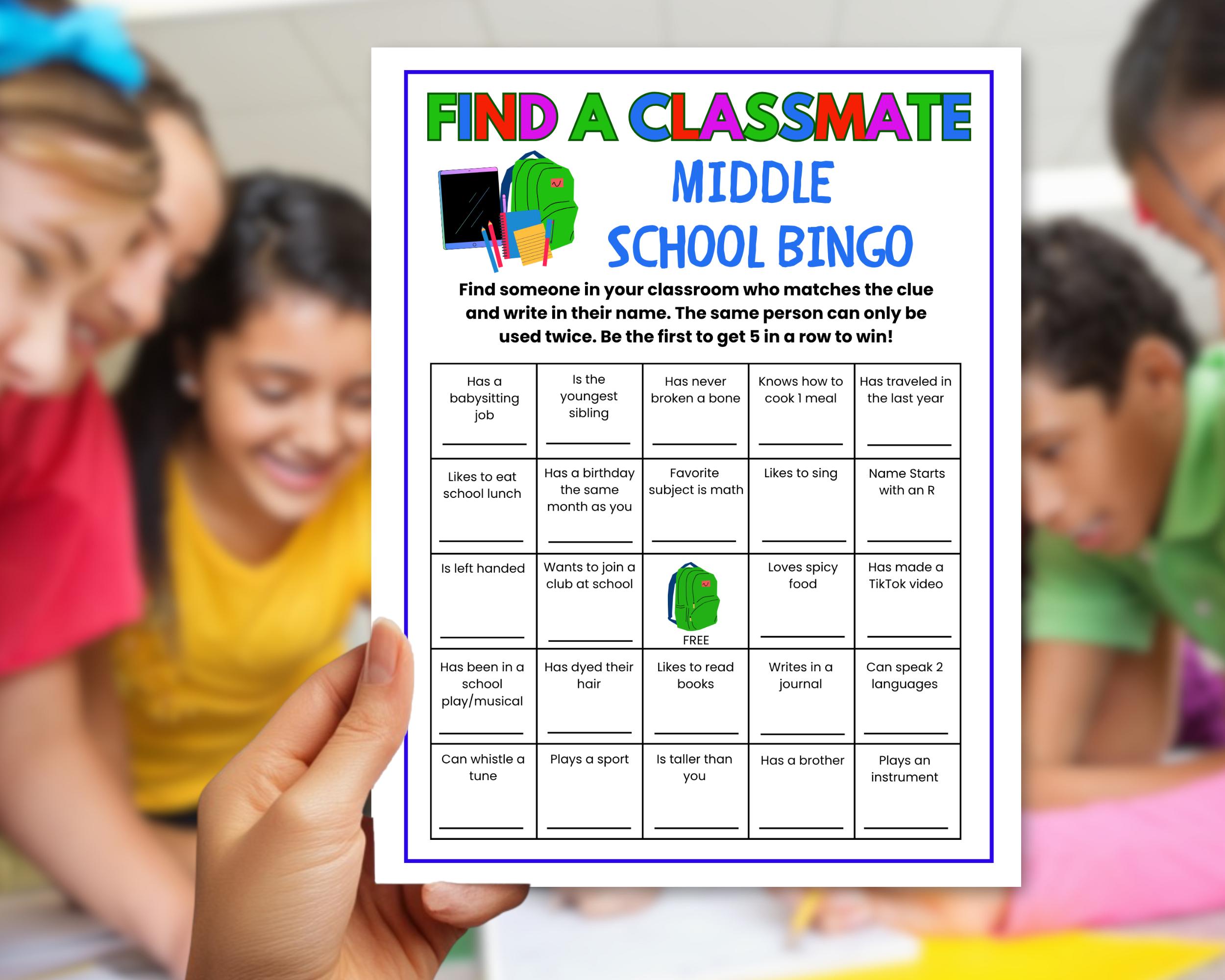 Back to School Bingo, Middle School Games, Classroom Icebreaker Bingo ...
