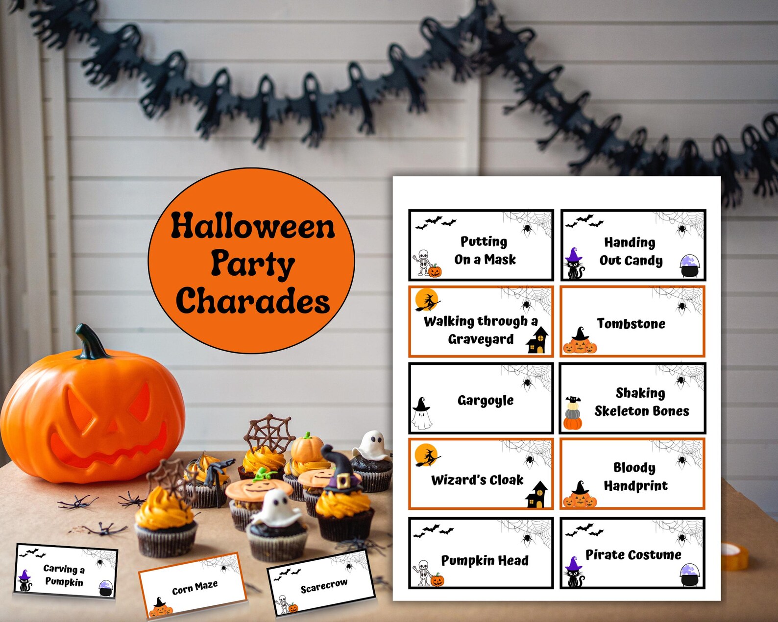 Halloween Charades Game Printable, Act It or Draw It, Fun Halloween ...