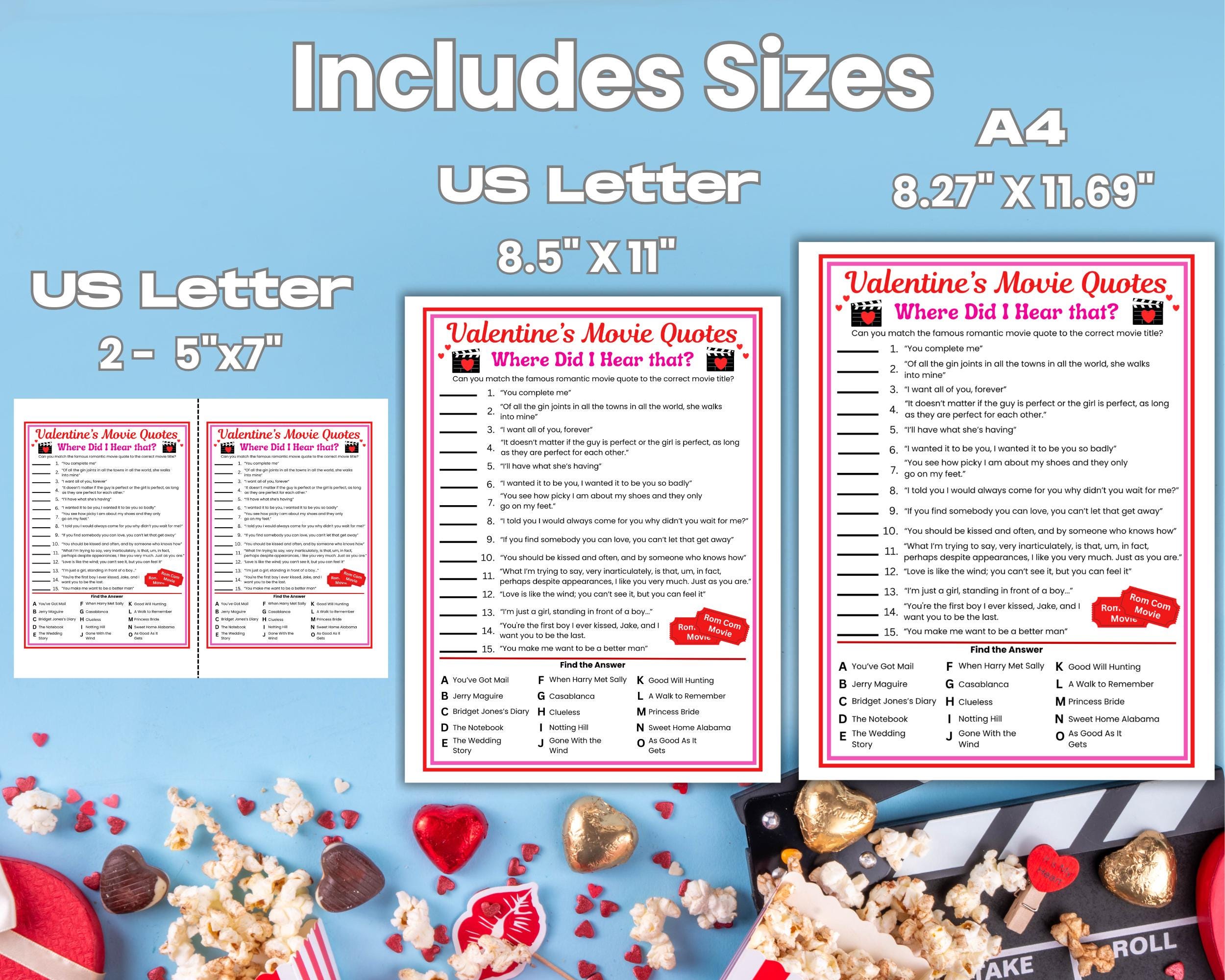 Valentine's Day Movie Quotes Trivia Game, Rom Com Movie Trivia Quiz ...