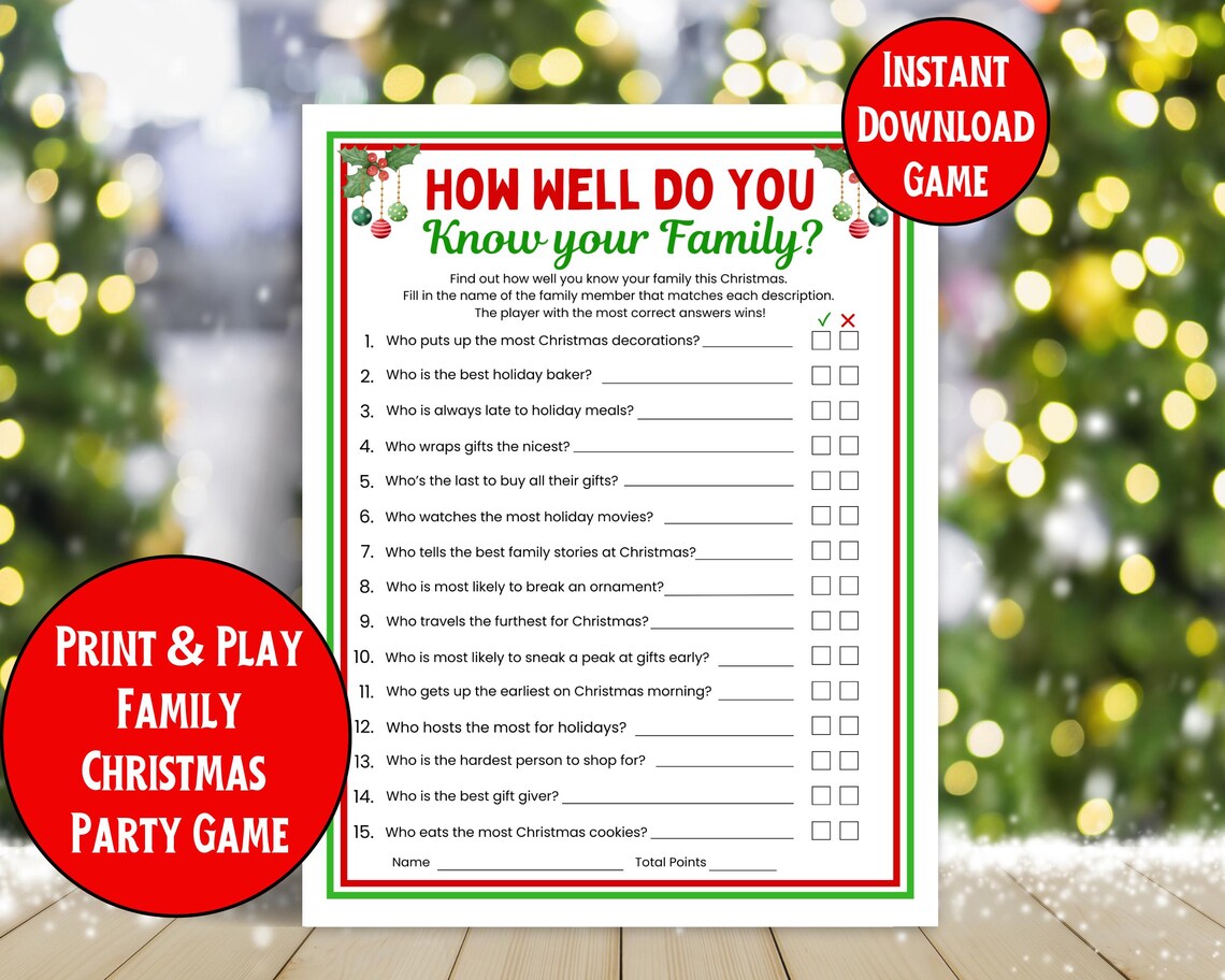 Christmas Who Knows the Family Best, Printable Family Trivia Game, How ...