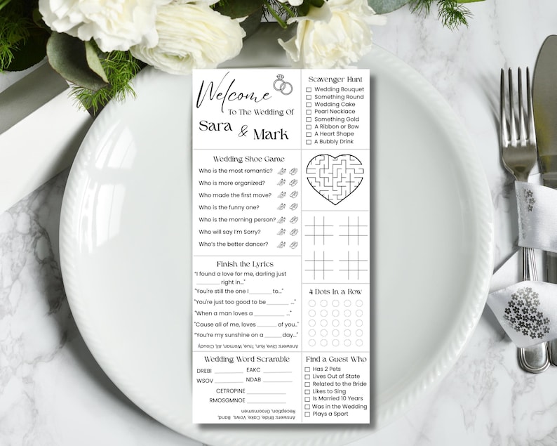 Wedding Table Games, Wedding Games for Reception, Wedding Menu Template ...