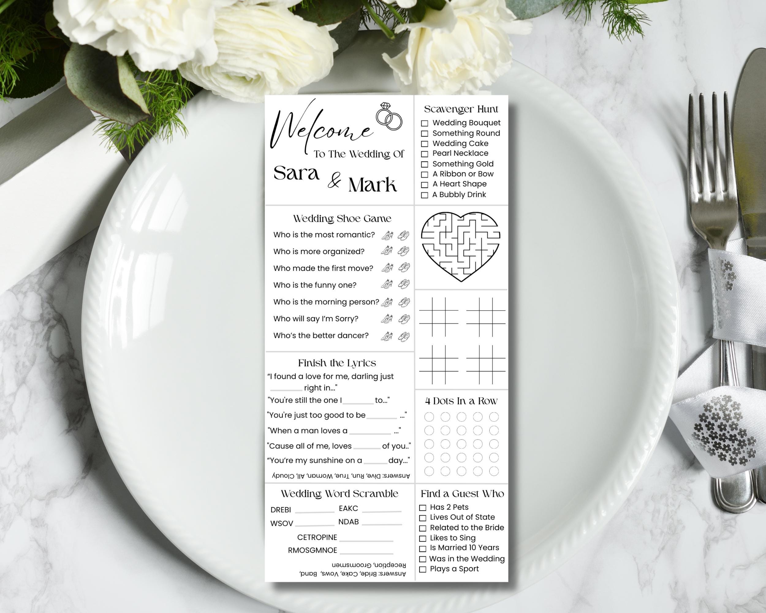 Wedding Table Games, Wedding Games for Reception, Wedding Menu Template ...