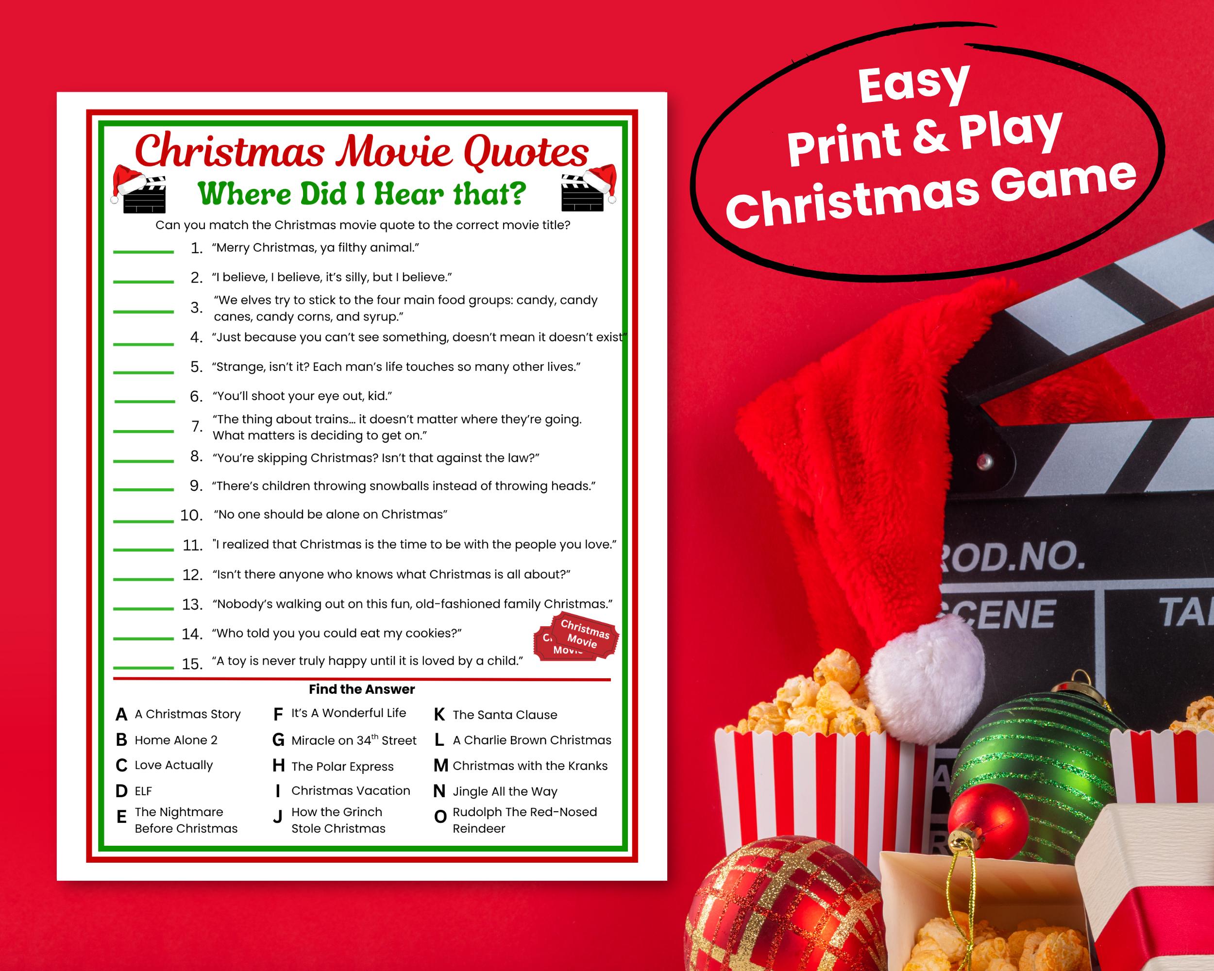 Christmas Movie Quotes Trivia Game, Holiday Movie Quote Game, Christmas ...