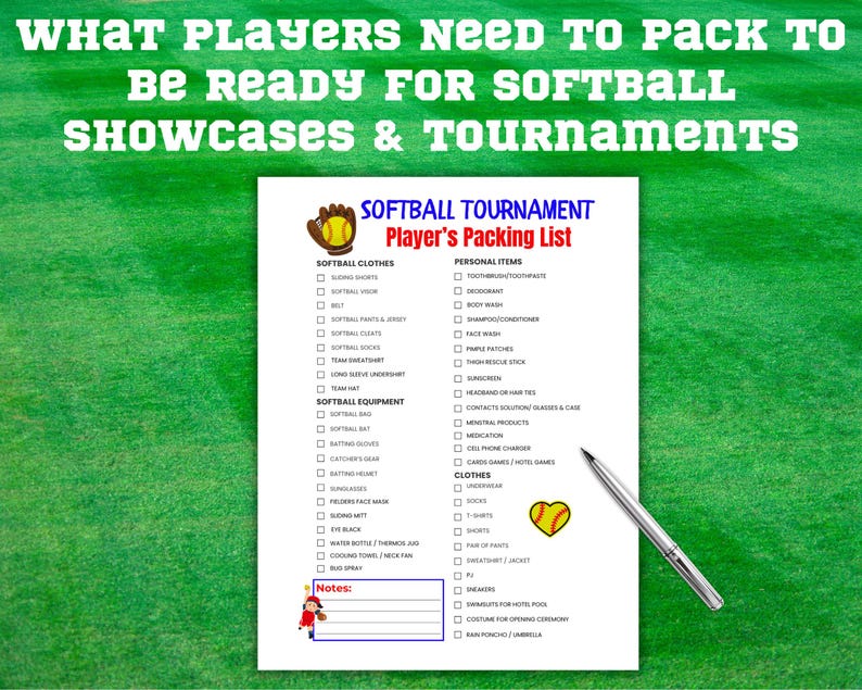 Softball Travel Checklist, Softball Tournament Packing List, Girls ...