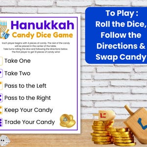 Hanukkah Candy Dice Game, Hanukkah Party Games, Hanukkah Dice Games for ...