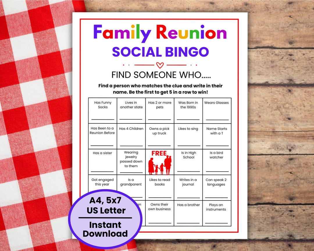 Family Reunion Bingo, Find the Guest Bingo, Family Reunion Games ...