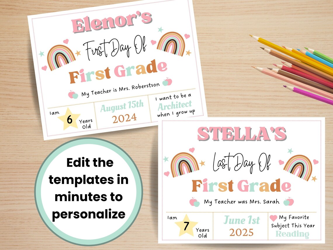 Editable First Day of School Sign Printable, Back to School Sign, Last ...