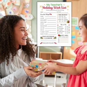 Teacher Holiday Wish List Printable, Christmas Wish List, Teacher ...