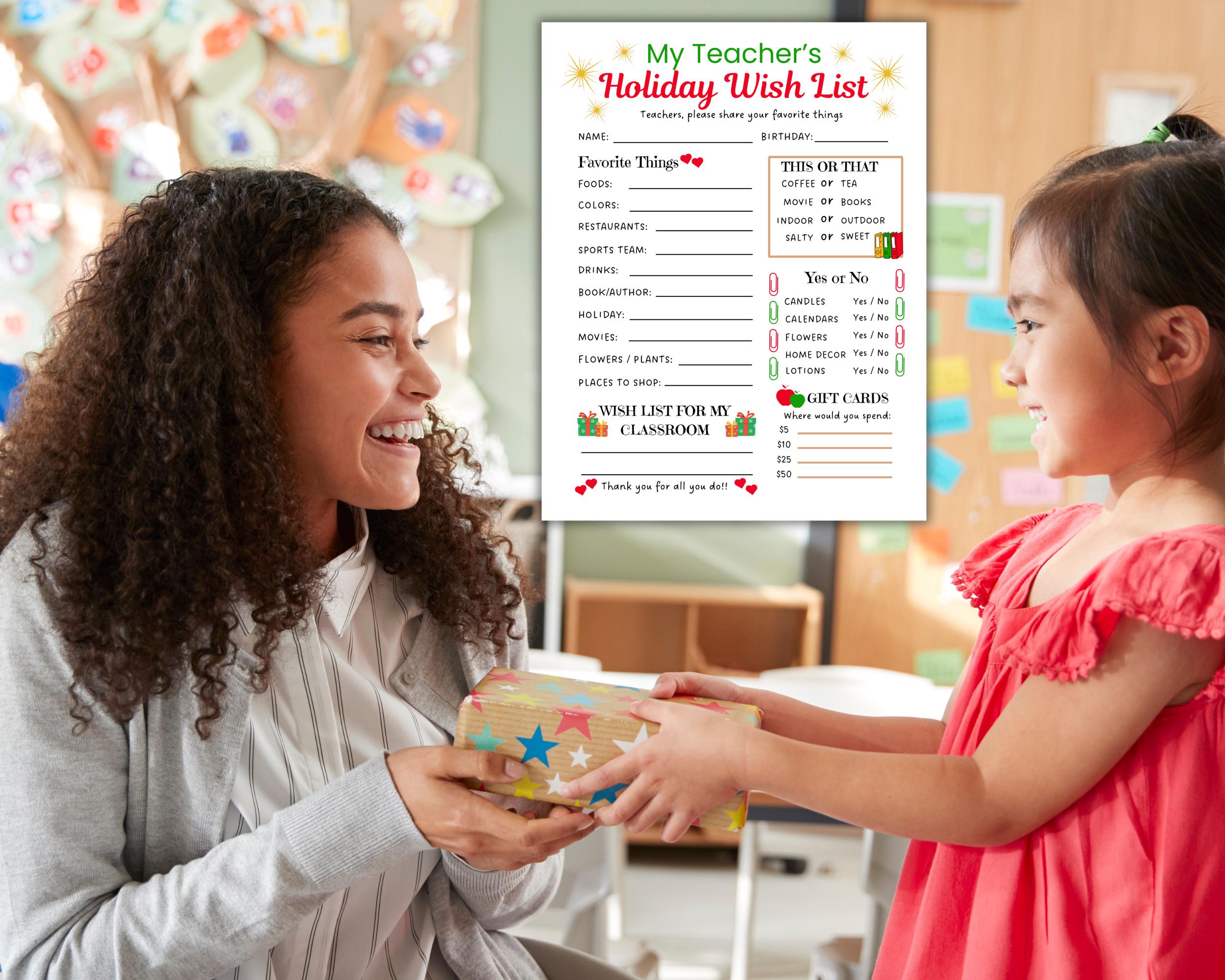 Teacher Holiday Wish List Printable, Christmas Wish List, Teacher ...