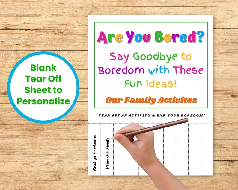 I'm Bored Jar Kids Activity Ideas, Boredom Jar, Boredom Busters, Tear ...
