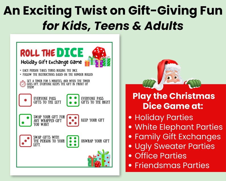 Christmas Dice Game, Gift Exchange Game, Pass the Present, Christmas ...
