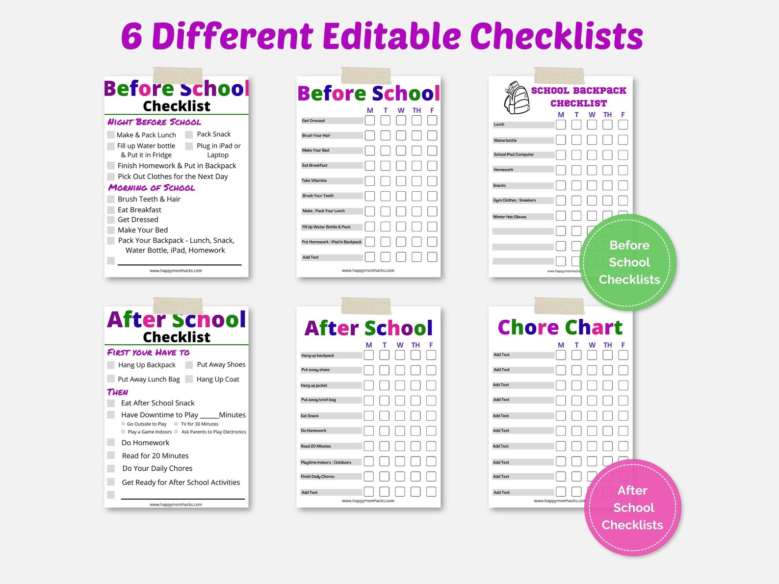 Editable Before and After School Routine Charts Daily Checklists ...