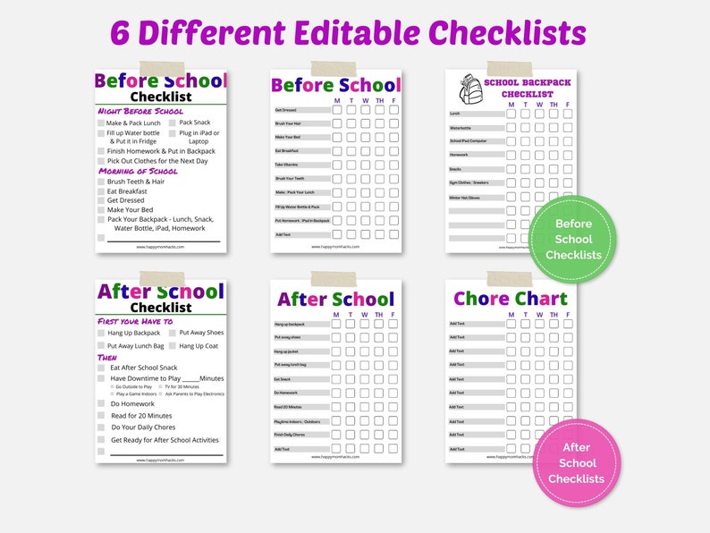 Editable Before and After School Routine Charts Daily Checklists ...