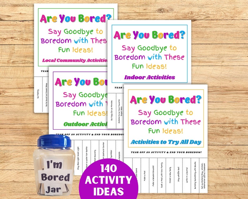 I'm Bored Jar Kids Activity Ideas, Boredom Jar, Boredom Busters, Tear ...
