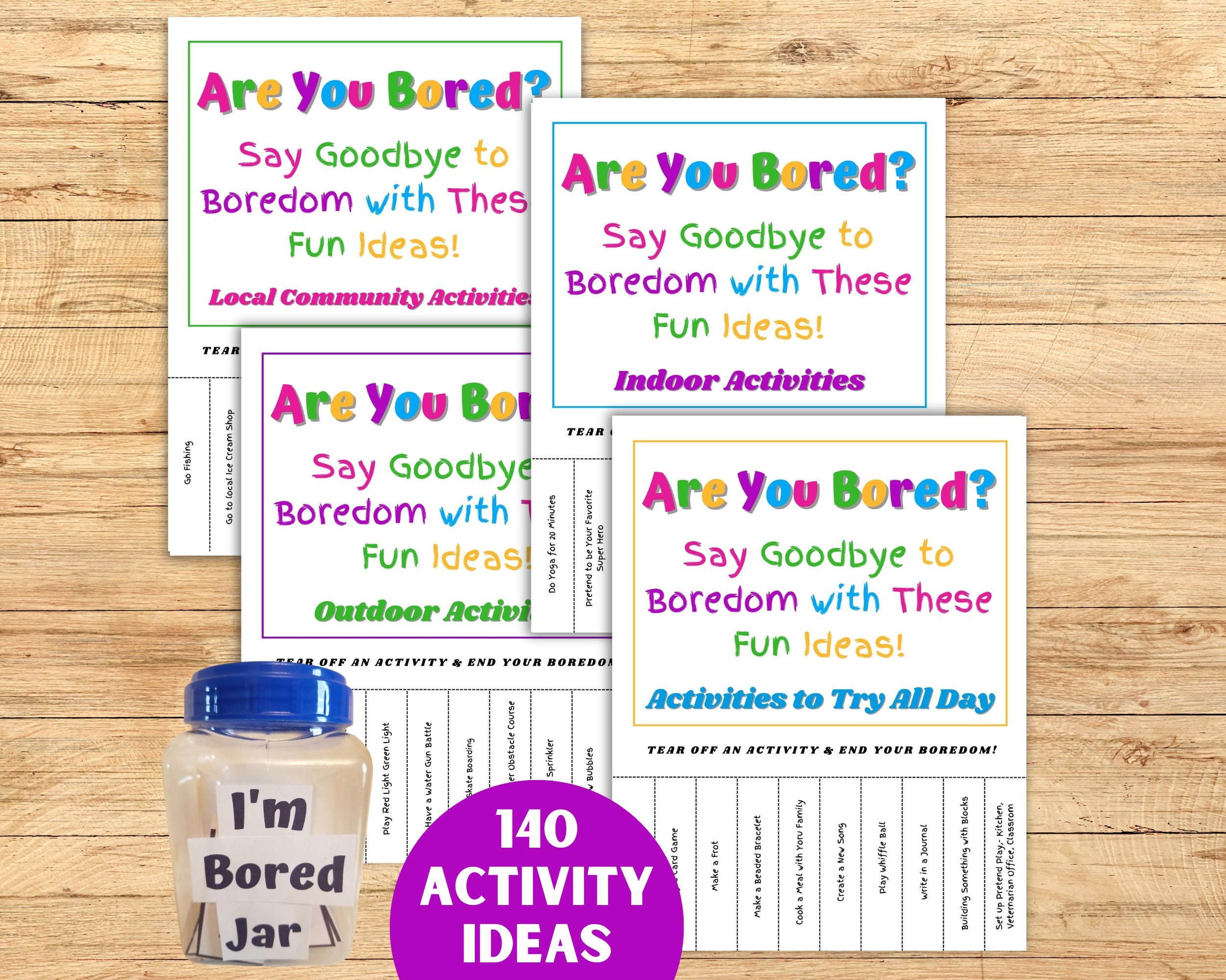 I'm Bored Jar Kids Activity Ideas, Boredom Jar, Boredom Busters, Tear ...